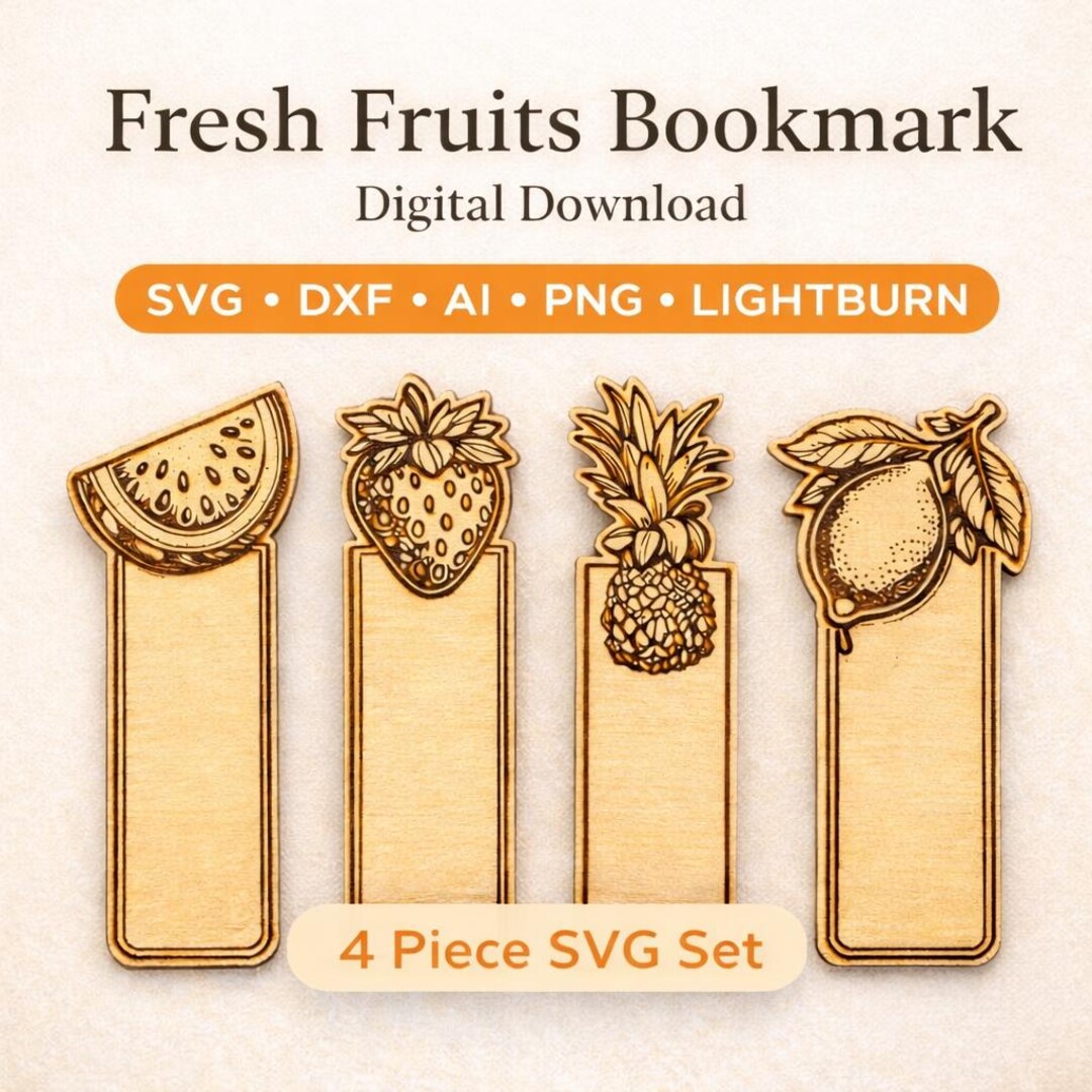 Fresh Fruits Bookmark SVG Set | 4 Wooden Laser Cut Designs | Digital ...