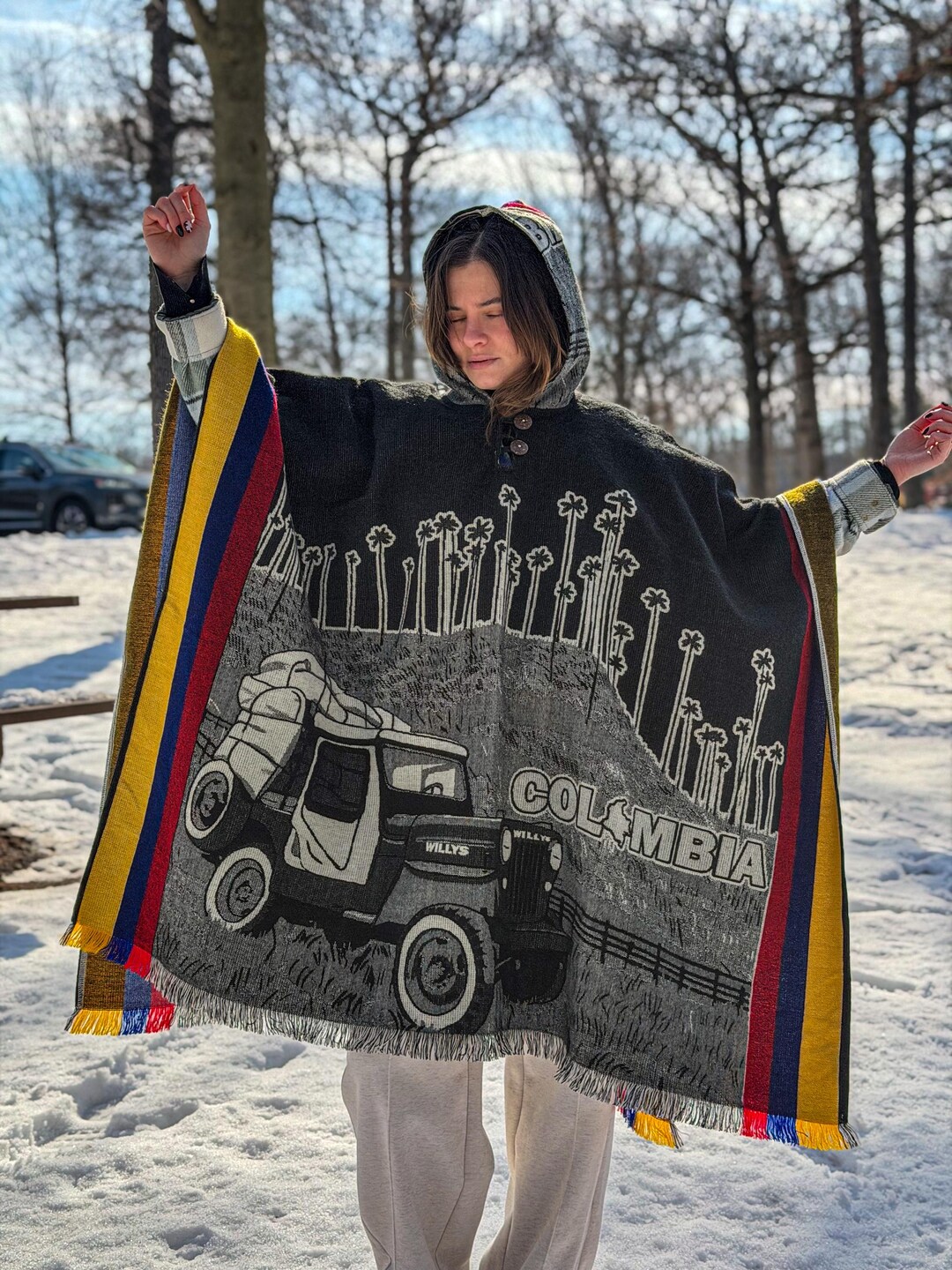 Colombian-designed Alpaca Wool Poncho, Handmade, Unisex With Hood, Free ...