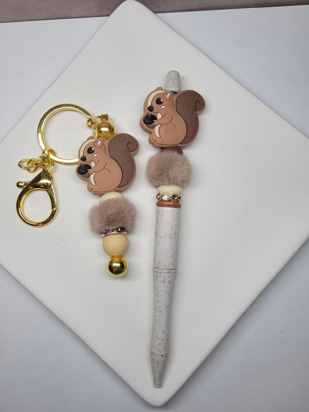 Squirrel Pen and Keychain Set, Handmade Woodland Charm/ Gift - Etsy
