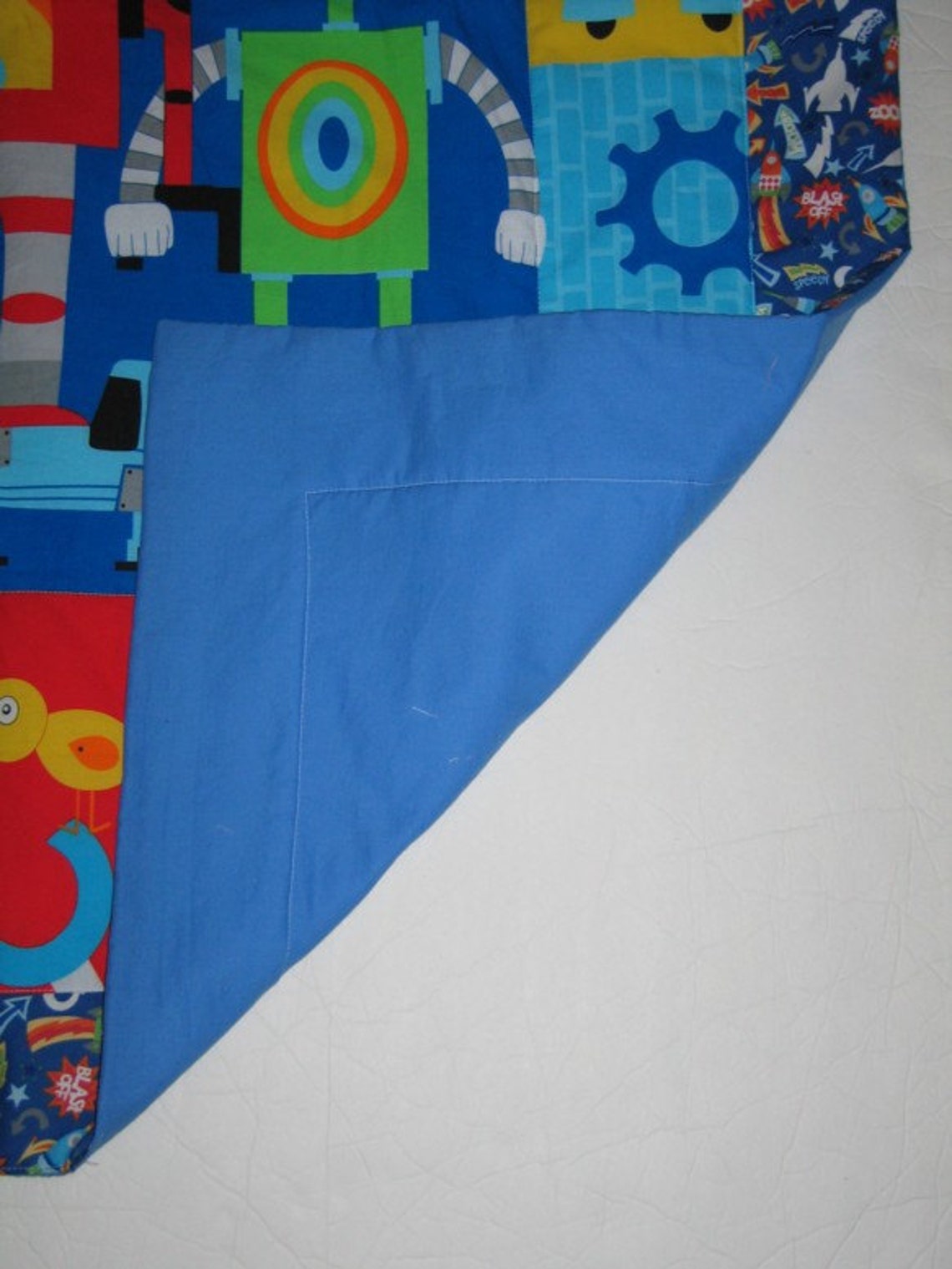 Blue Robot Space Rocket Quilted Comforter Blanket With - Etsy Australia