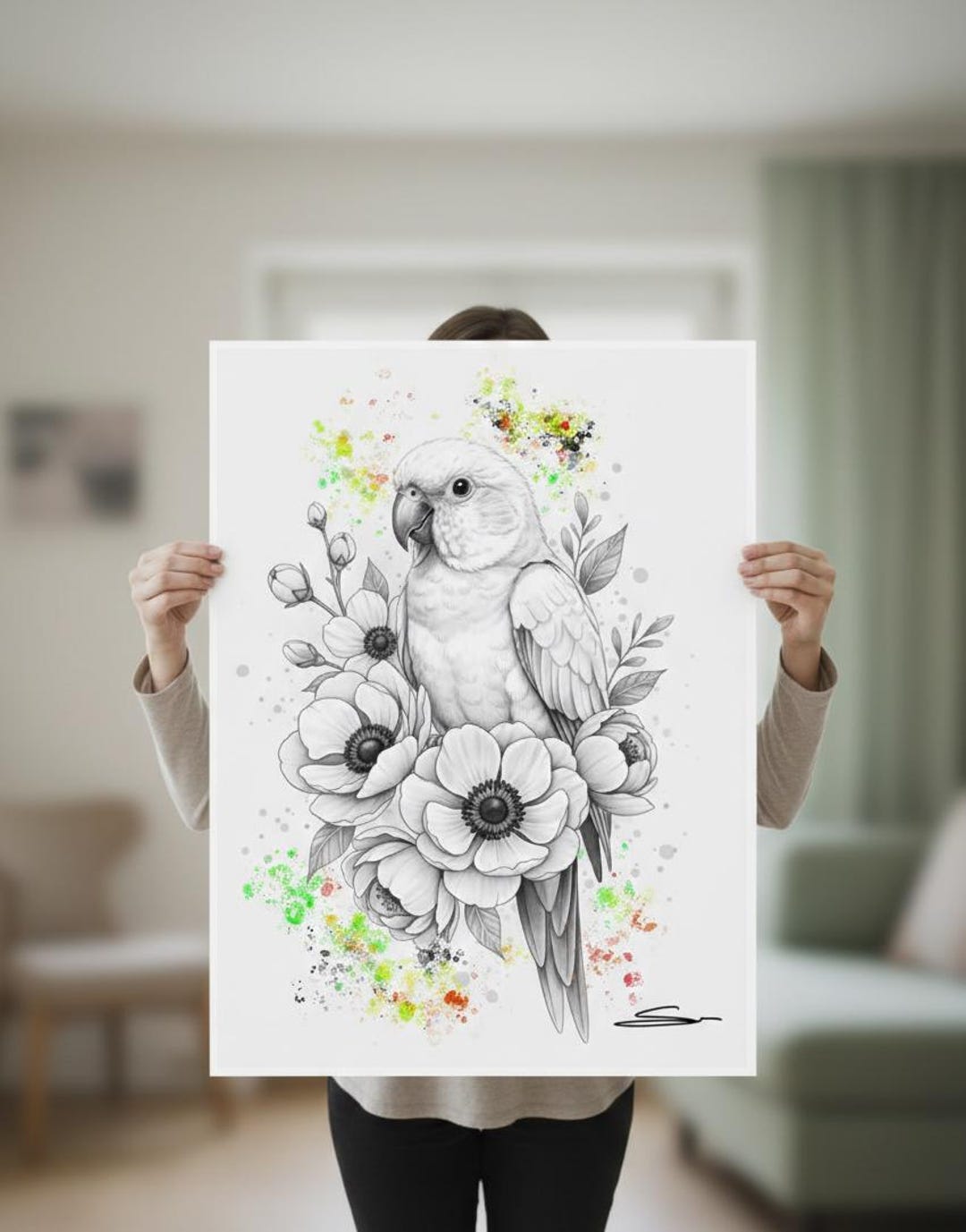 Botanical Parrot Poster With Flowers | Digital - Etsy