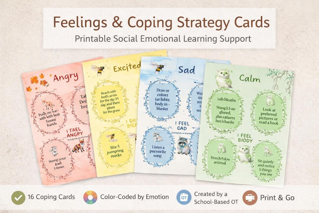 Feelings Thermometer & Coping Strategy Cards Bundle | Self-regulation ...
