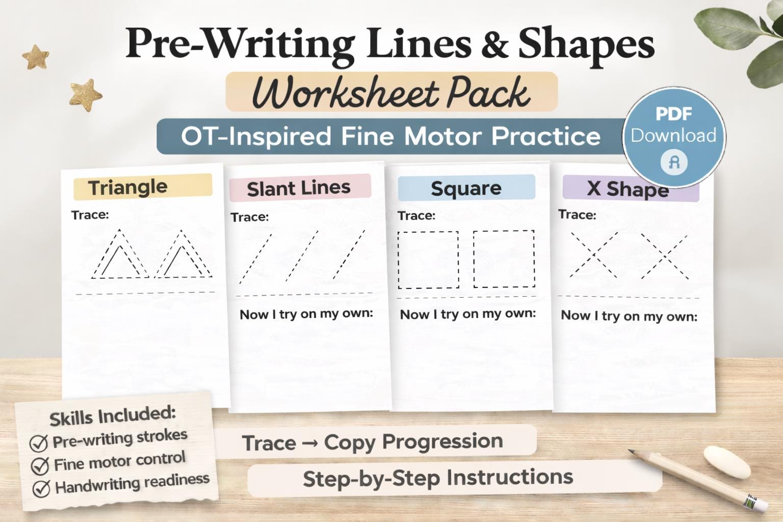 Pre-writing Lines - Shapes Worksheet | Tracing & Copy Practice | OT ...