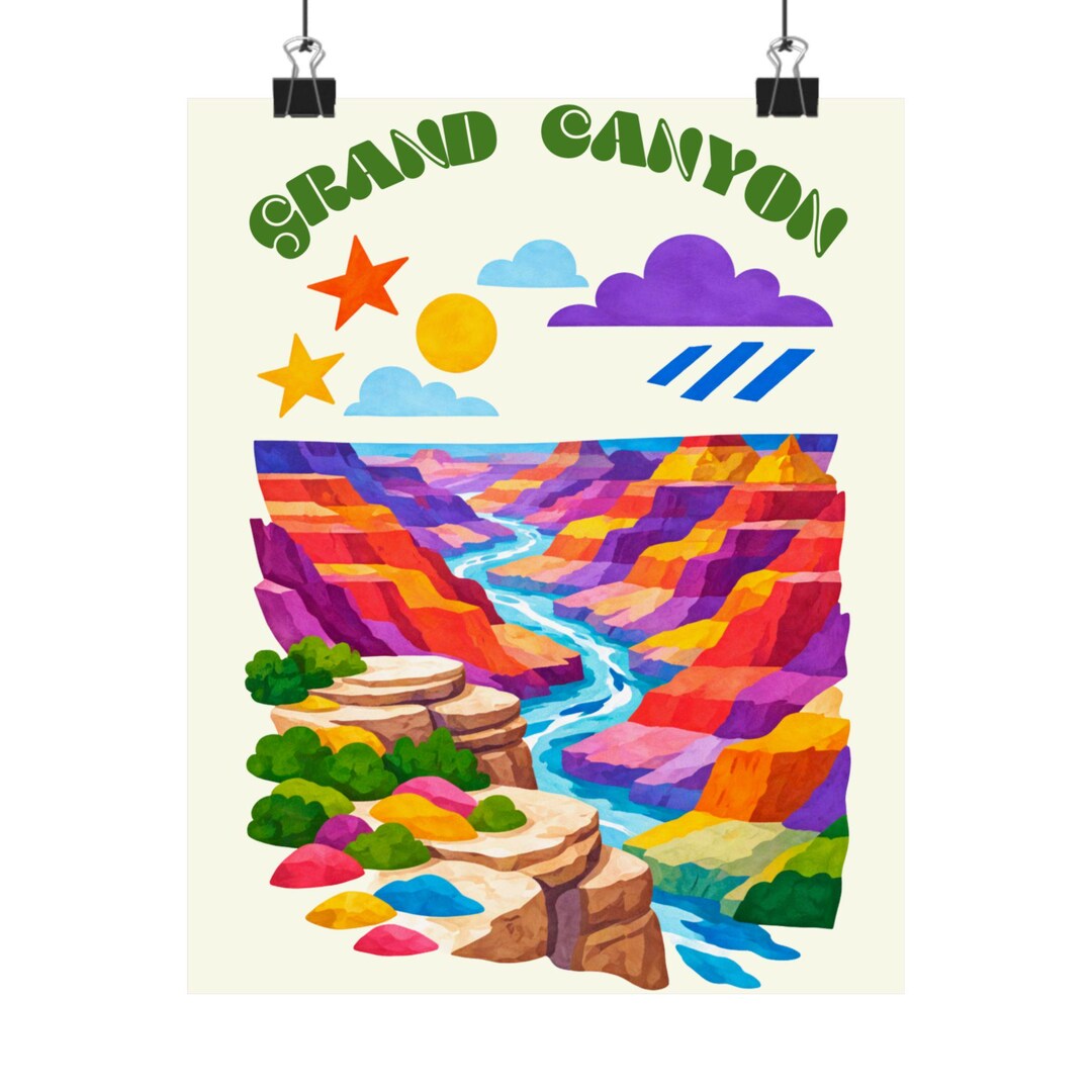 Grand Canyon Retro Sunset Matte Vertical Poster | Colorful Landscape ...