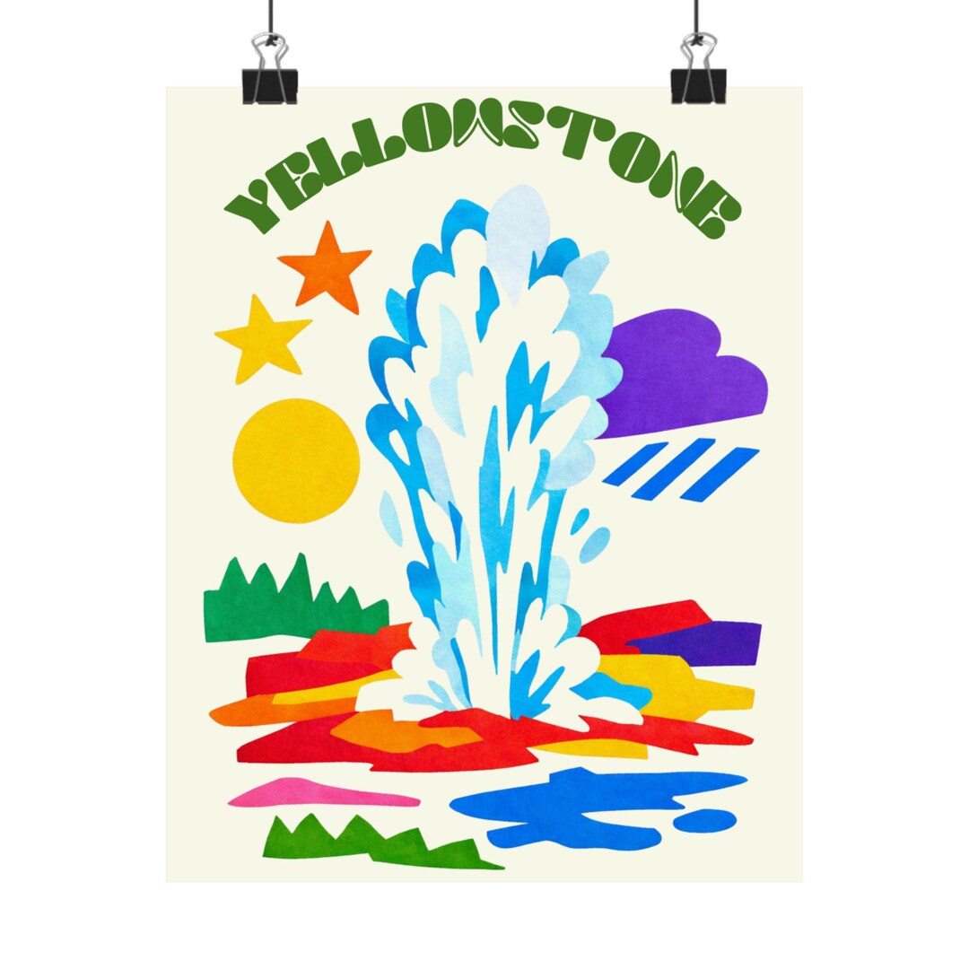 Yellowstone Geyser Poster | Matte Vertical Poster, Retro Landscape Art ...