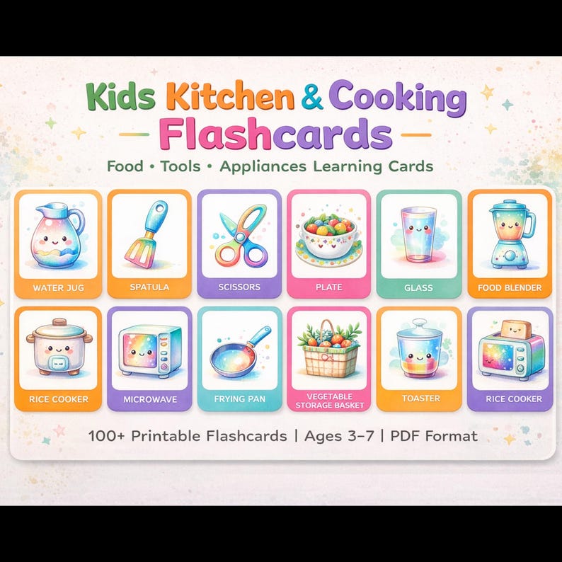 Kids Kitchen, Cooking Flashcards | Food, Tools & Appliances Learning ...