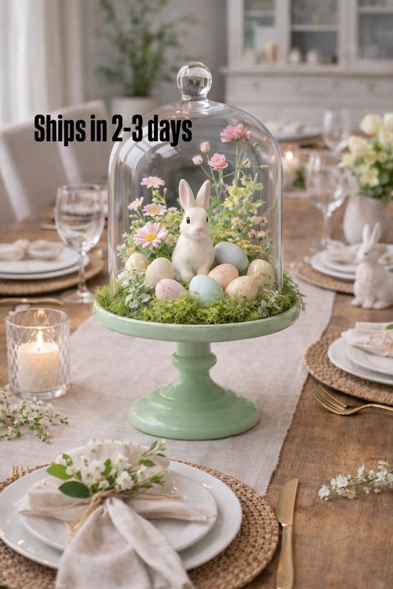 Unique Easter Bunny Cloche Centerpiece, Spring Table Decor, Glass Dome ...