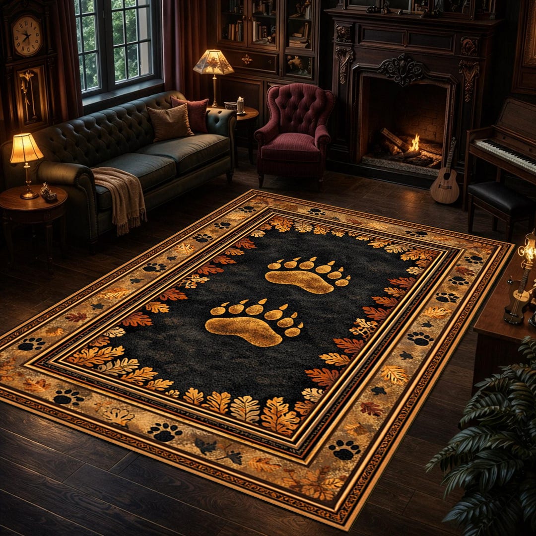 Bear Paw Area Rug, Rustic Cabin Decor Rug, Wildlife Lodge Carpet ...