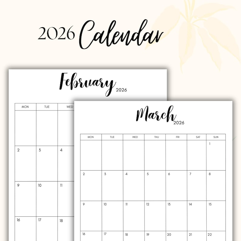 2026 Calendar Printable | 12 Month Wall Calendar | Minimalist Annual ...