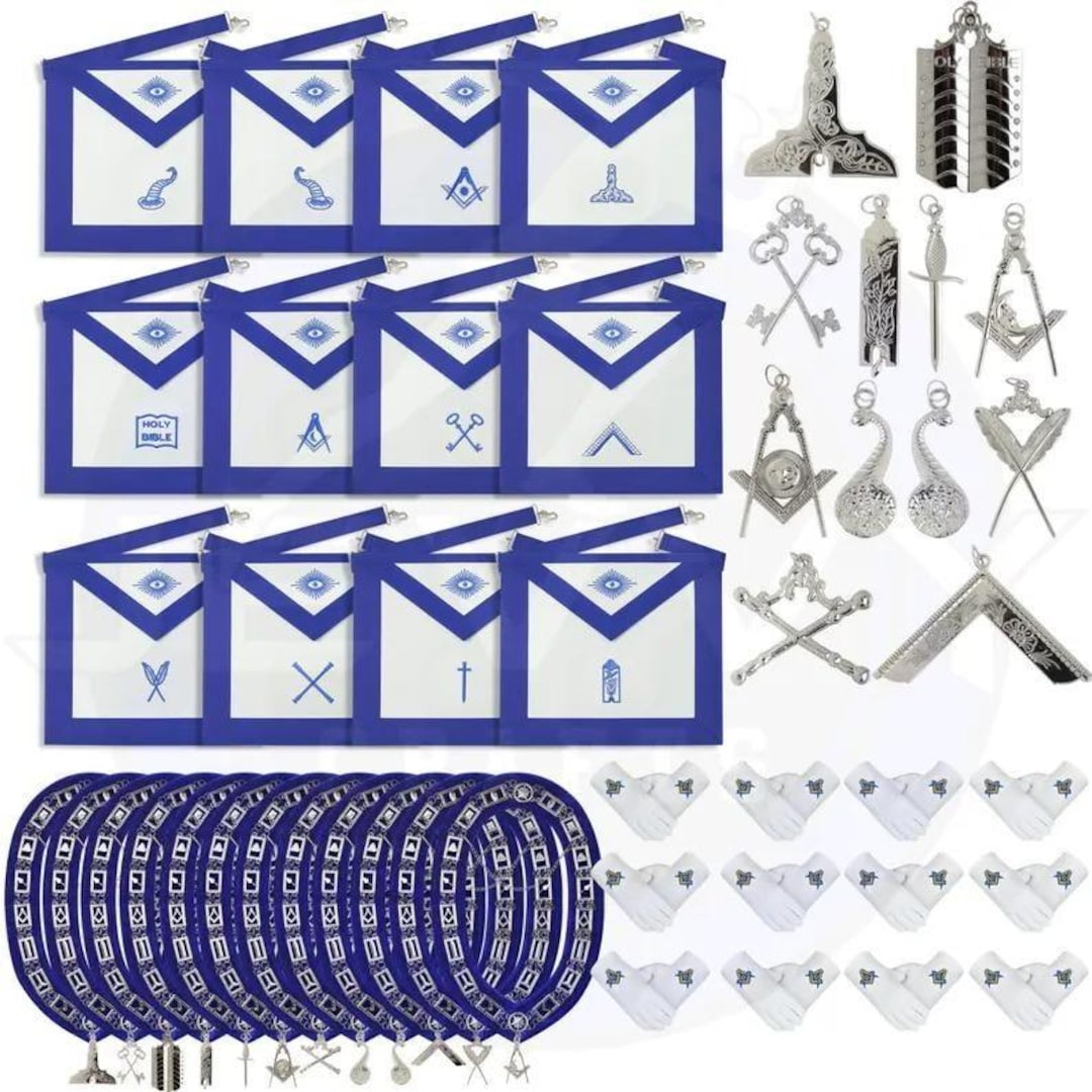 Masonic Blue Lodge Officer Regalia Set: 12 Aprons, Collars, Jewels ...