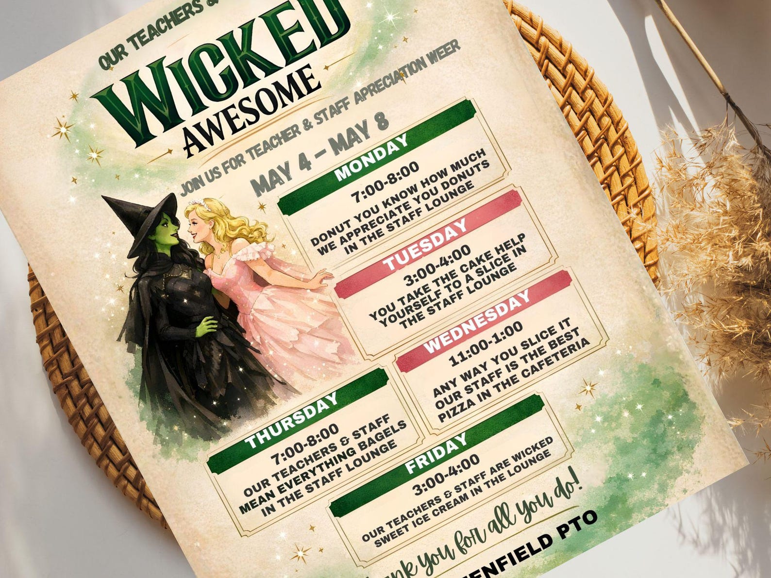 Wicked Teacher Appreciation Week Calendar, Flyer, Sign (canva Editable ...