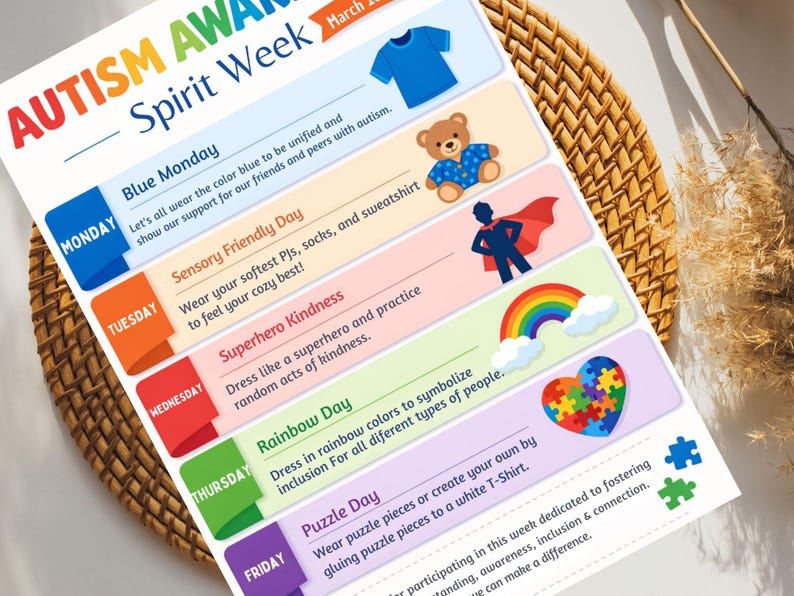 Autism Awareness Spirit Week Itinerary: Editable CANVA Template, Kids ...
