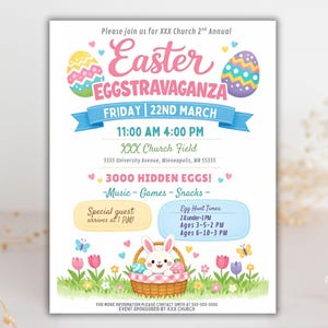 Editable Easter Eggstravaganza Flyer Printable, Egg Hunt Party Invite ...