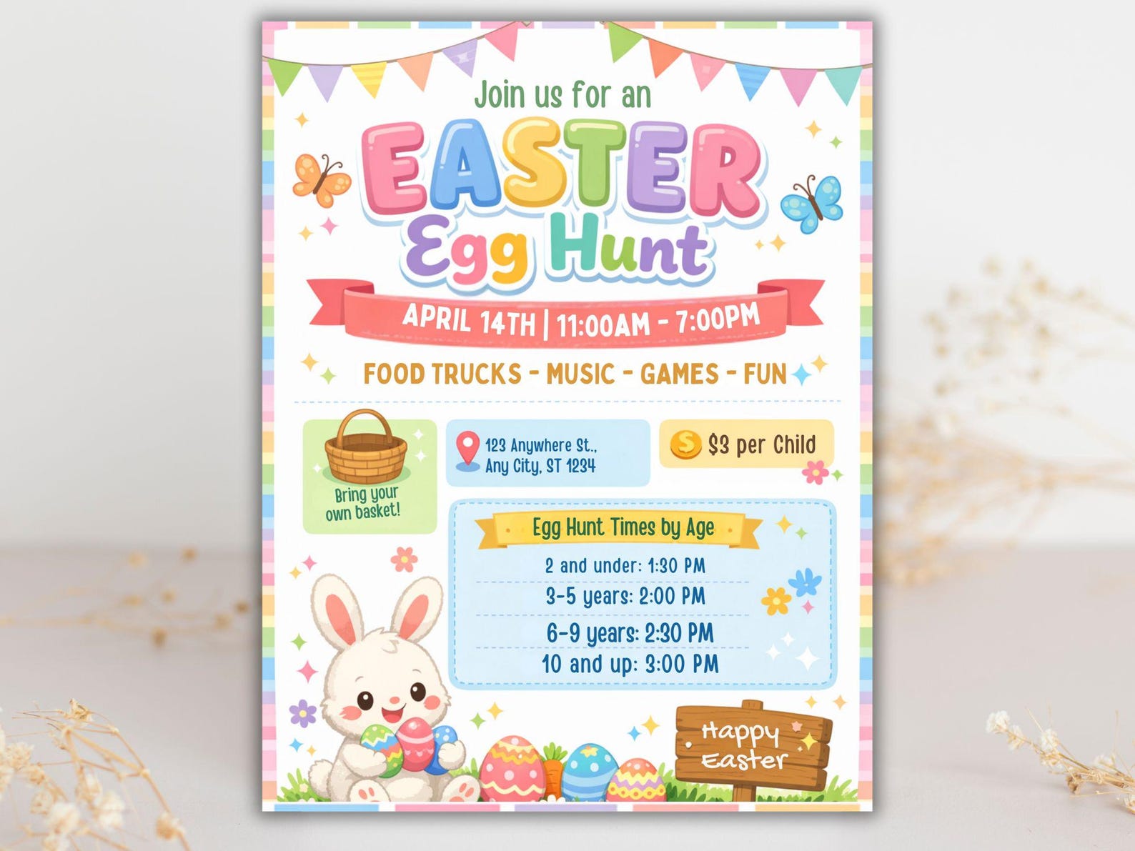 Editable Easter Eggstravaganza Flyer Printable, Egg Hunt Party Invite ...