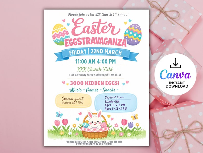 Editable Easter Eggstravaganza Flyer Printable, Egg Hunt Party Invite ...