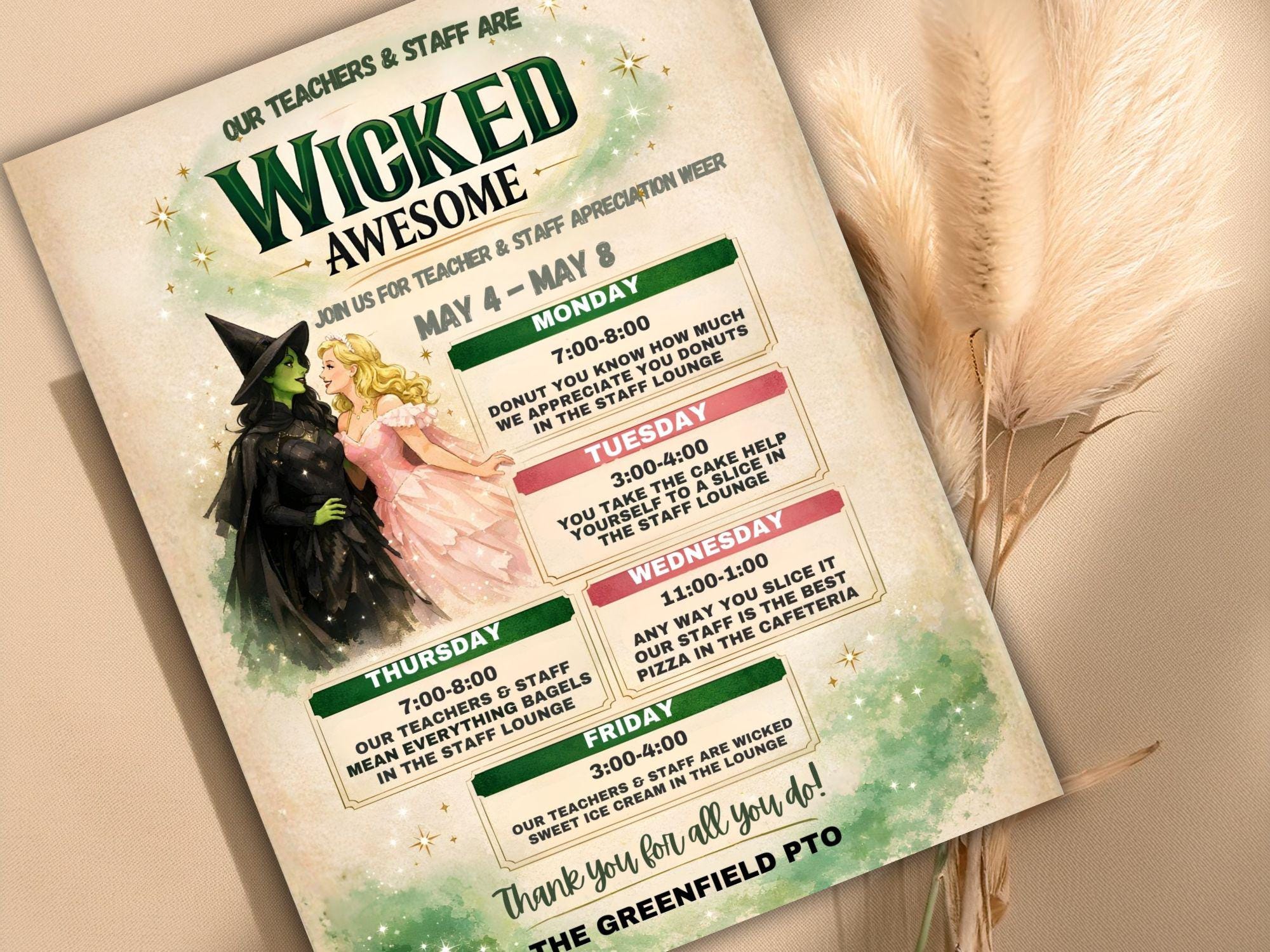 Wicked Teacher Appreciation Week Calendar, Flyer, Sign (canva Editable ...