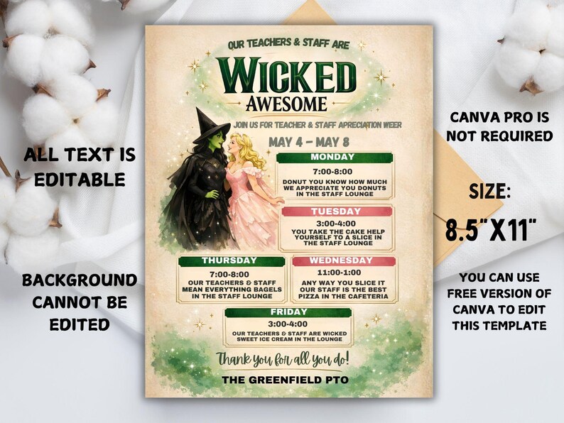 Wicked Teacher Appreciation Week Calendar, Flyer, Sign (canva Editable ...