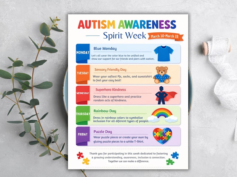 Autism Awareness Spirit Week Itinerary: Editable CANVA Template, Kids ...