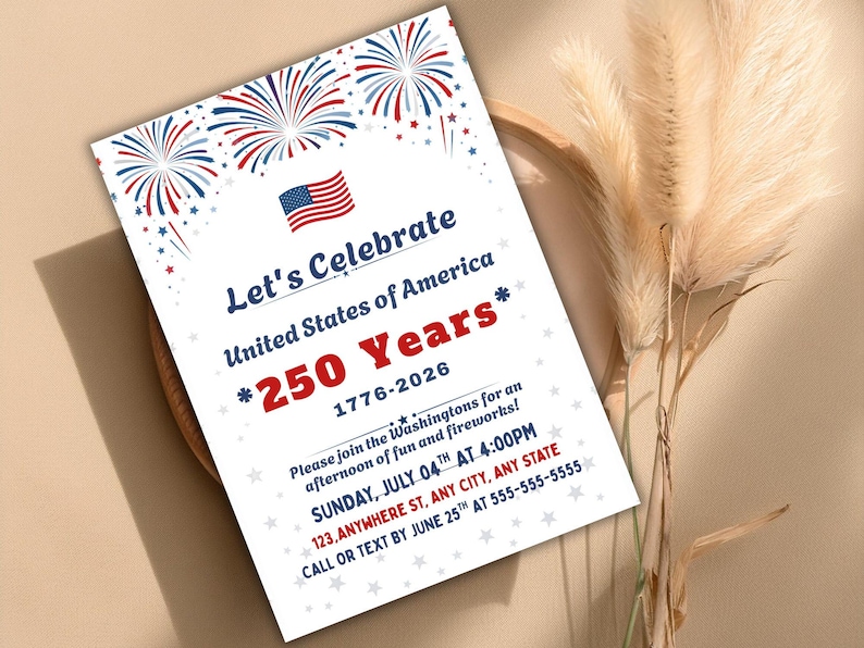 America 250th Anniversary Patriotic Celebration Printable Invitation ...
