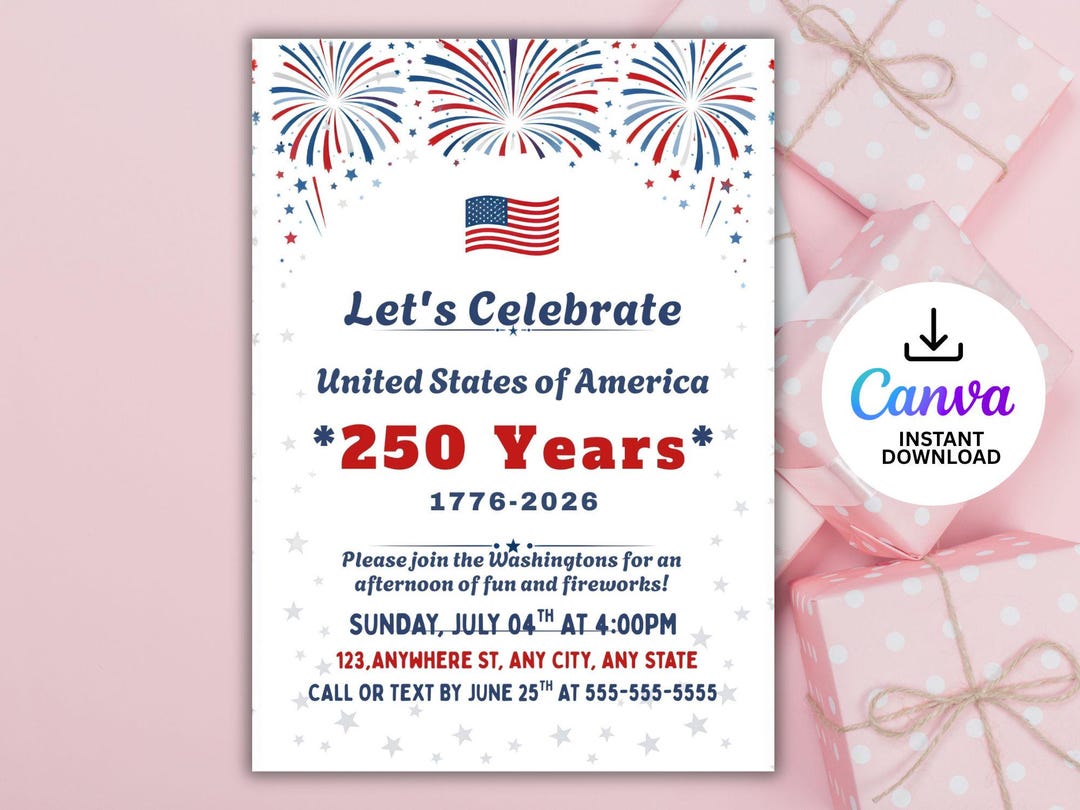 America 250th Anniversary Patriotic Celebration Printable Invitation ...