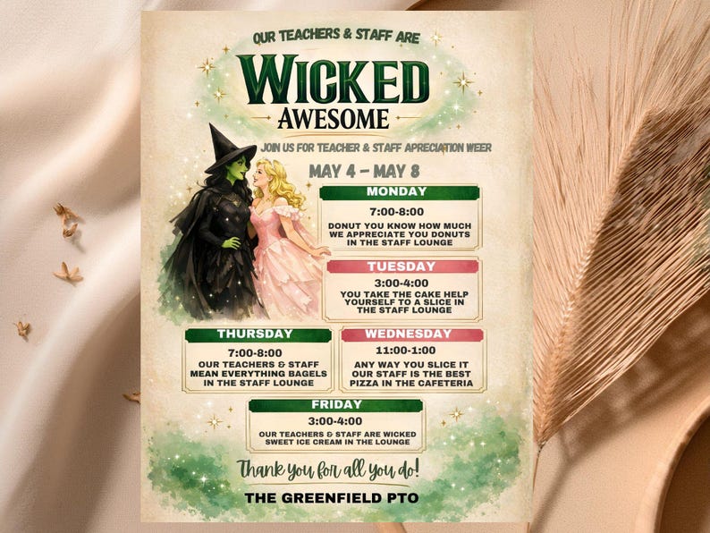 Wicked Teacher Appreciation Week Calendar, Flyer, Sign (canva Editable ...