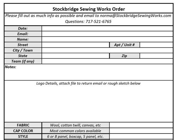 Custom Order Form - Stockbridge Sewing Works