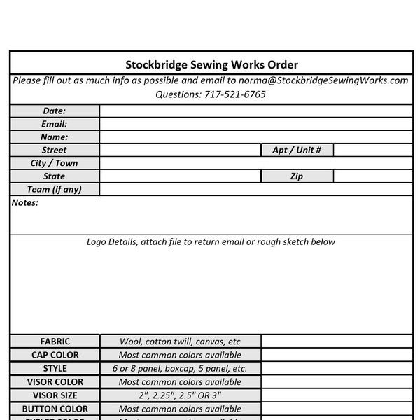 Cap Order Form - Etsy