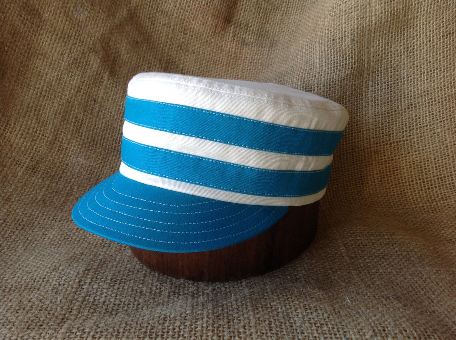 Natural cotton twill boxcap with cotton teal bands, 2 visor, cap made ...