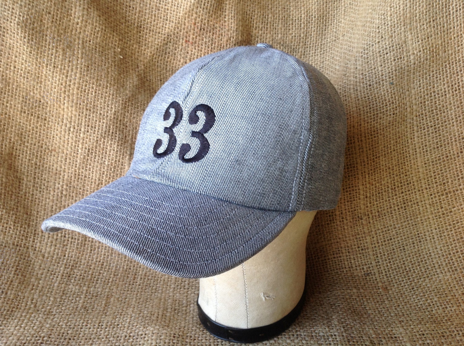 Reversed denim 6 panel cap with embroidered numbers or letters, cotton ...