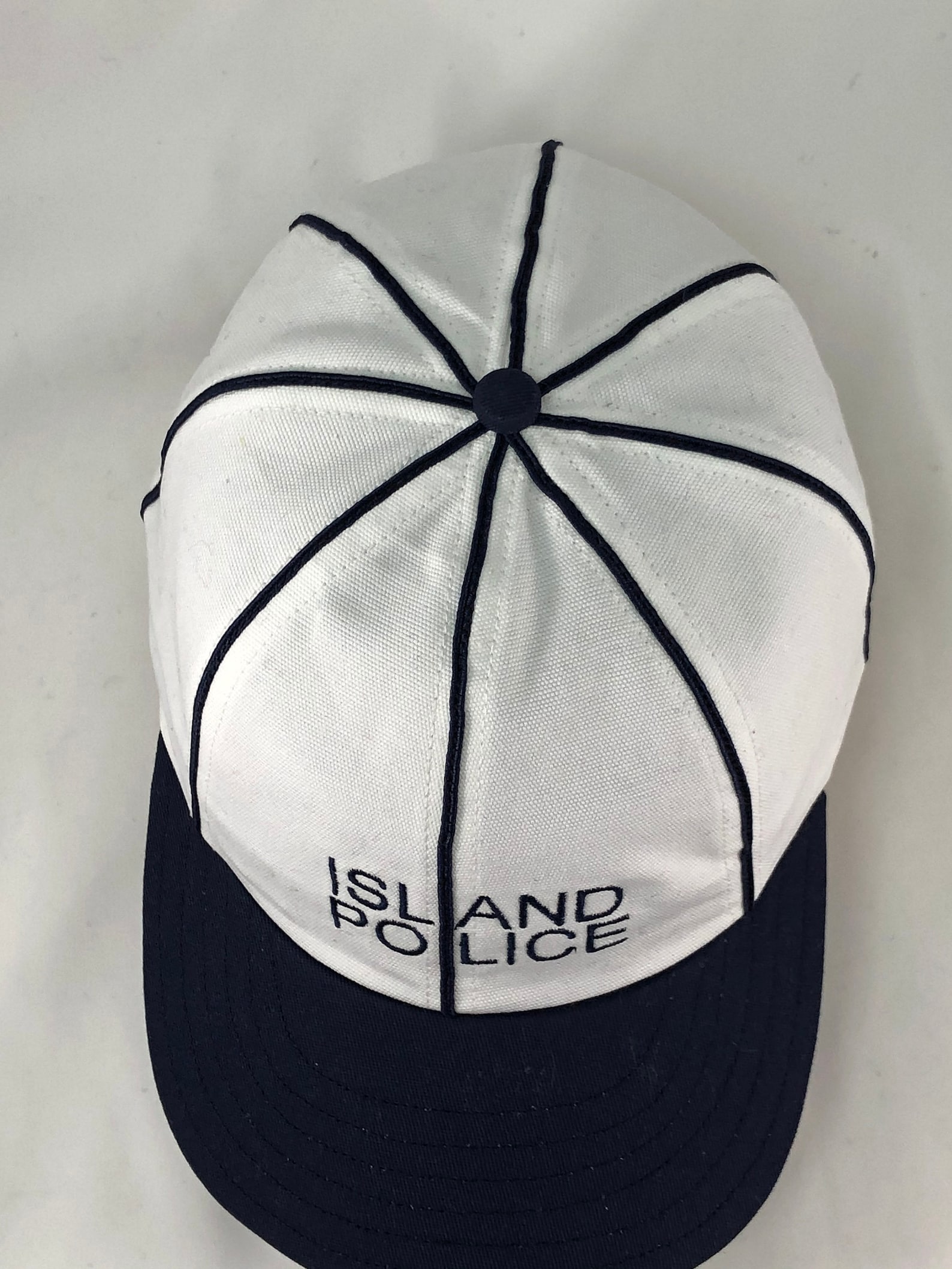 ISLAND POLICE 8 Panel Cap in Brushed Cotton, Navy Soutache on Seams, 2. ...