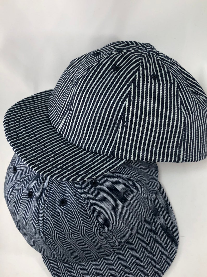 Herringbone or Hickory Stripe Denim Eight Panel Caps. Short | Etsy