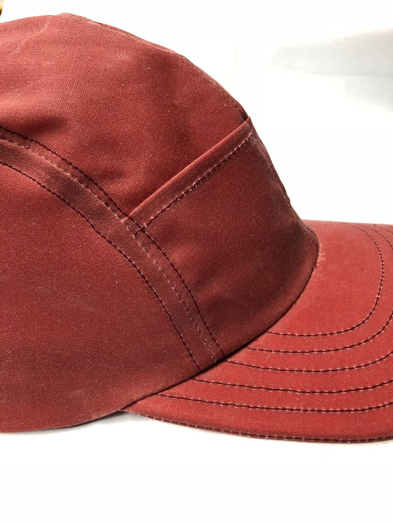 Nautical Red Waxed Cotton 4 Panel Cap With Front Pockets. Fitted or ...