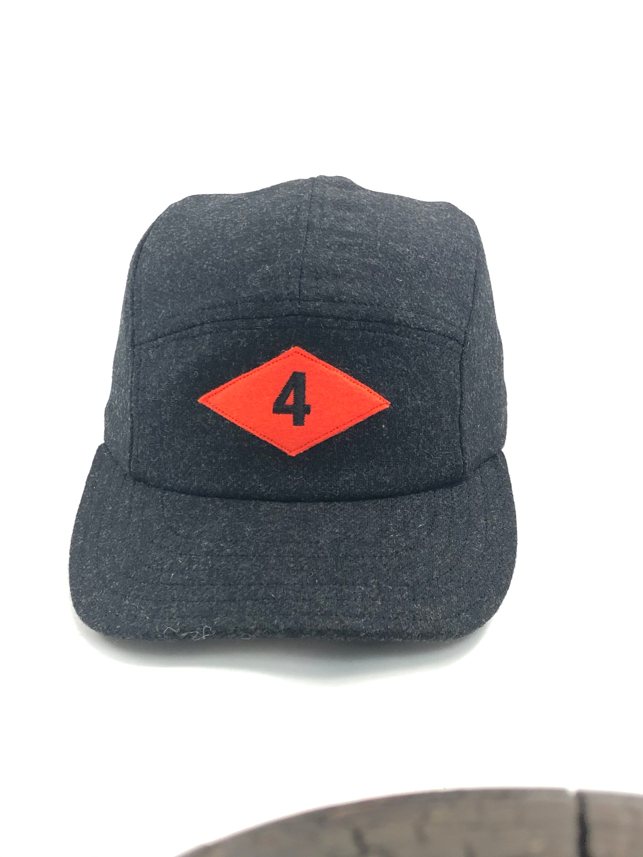 Charcoal melton wool 5 panel cap with embroidery on wool Charcoal melton wool 5 panel cap with embroidery on wool