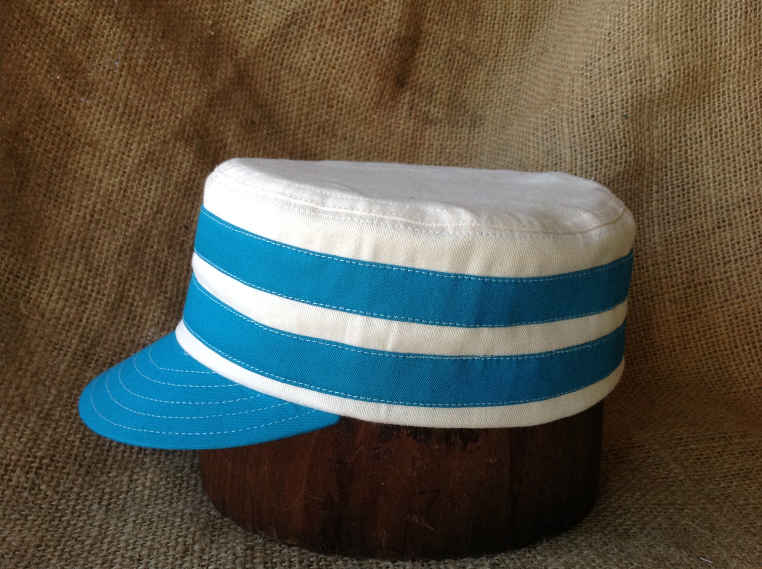 Natural cotton twill boxcap with cotton teal bands, 2 visor, cap made ...