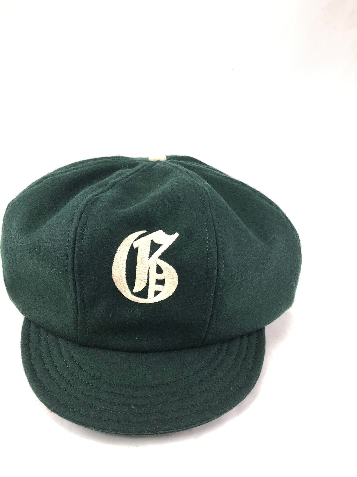 8 Panel Baggy Cricket Cap in Dark Green Melton Wool. Fitted to Any Size ...