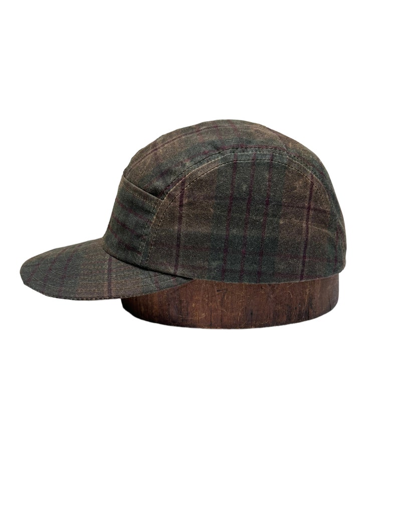 Plaid Woven Waxed Cotton Quint Cap With Front Pocket. Any Size Cap ...