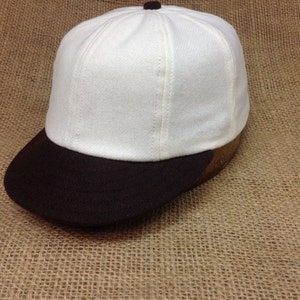 White Wool Flannel 8 Panel Cap, Black 2" Visor, Fitted to Any Size ...