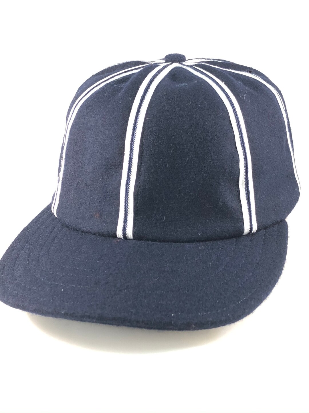 Navy Wool 8 Panel Cap With White and Navy Braid Trim on Seams. Leather ...