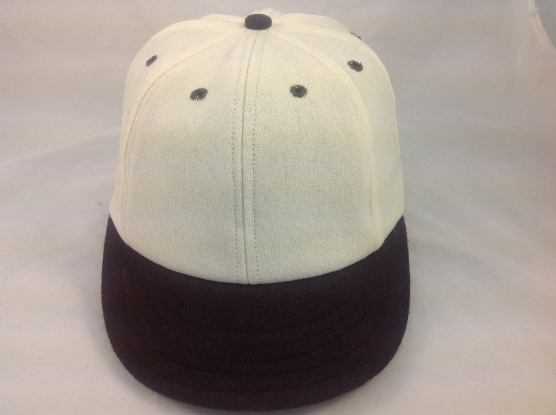Custom Made 8 Panel Baseball Cap. White Wool Flannel With Brown Cotton ...
