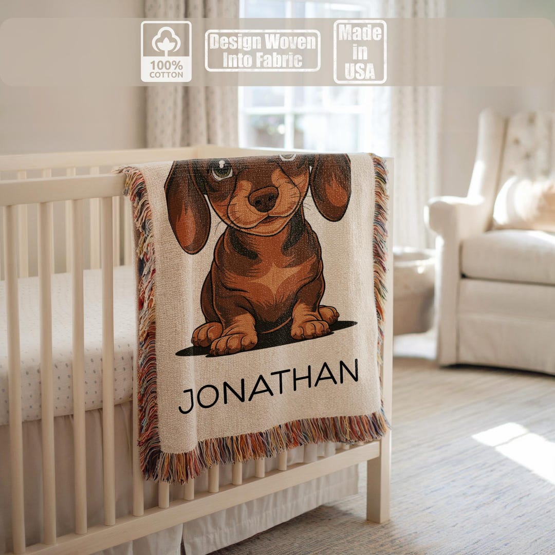 Personalized Baby Blanket With Dachshund Puppy, Custom Dog-themed ...