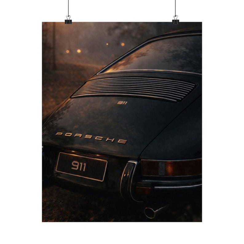 Porsche 911 Rear View Wall Poster - Vintage Car Art Print for Boys Room ...