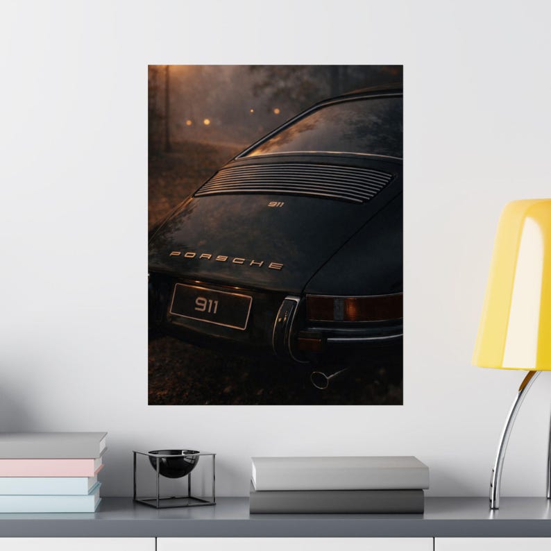 Porsche 911 Rear View Wall Poster - Vintage Car Art Print for Boys Room ...