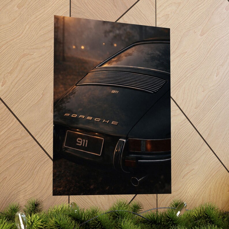 Porsche 911 Rear View Wall Poster - Vintage Car Art Print for Boys Room ...