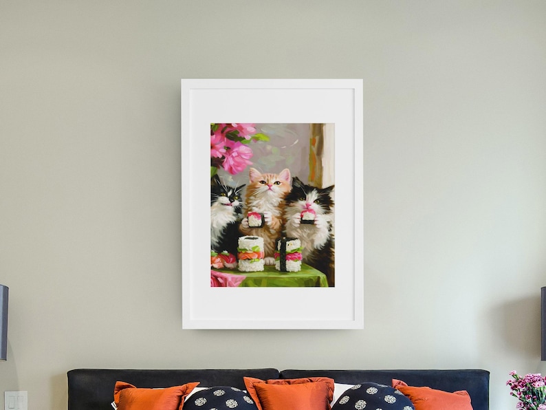Sushi Cat Print, Whimsical Kittens, Japanese Food Art, Painterly ...