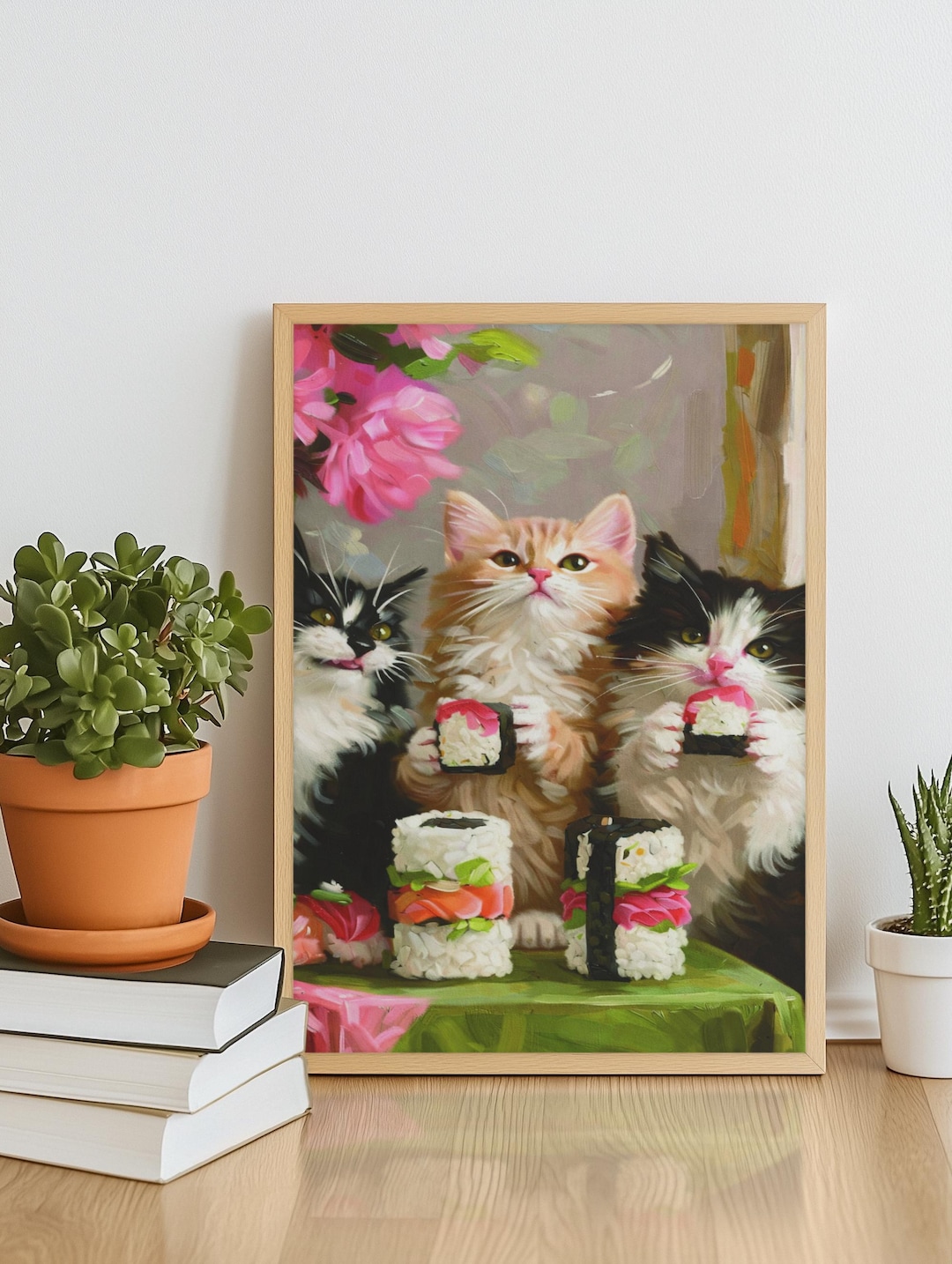 Sushi Cat Print, Whimsical Kittens, Japanese Food Art, Painterly ...