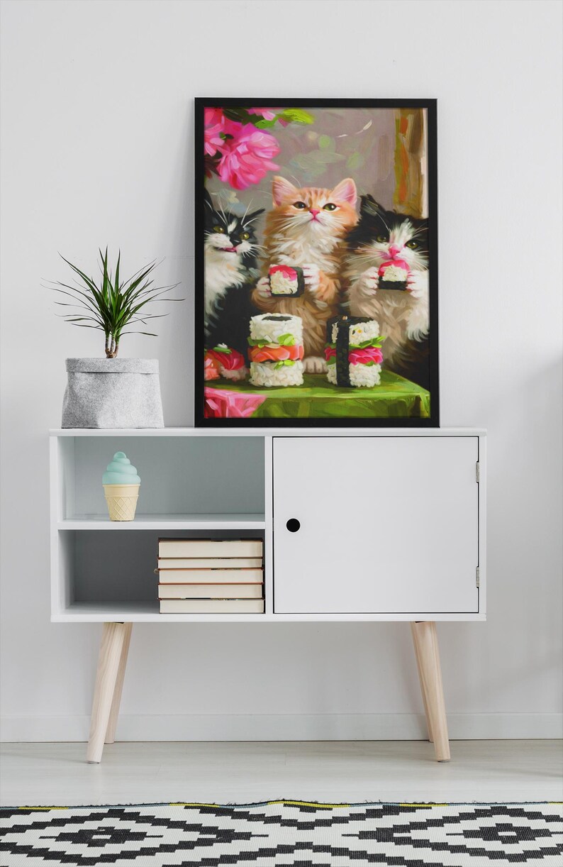 Sushi Cat Print, Whimsical Kittens, Japanese Food Art, Painterly ...