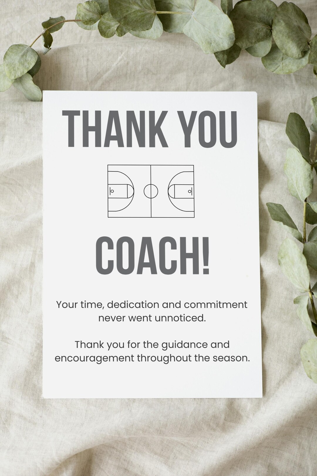 Printable Basketball Coach Thank You Card 5x7 | Editable Canva Template ...