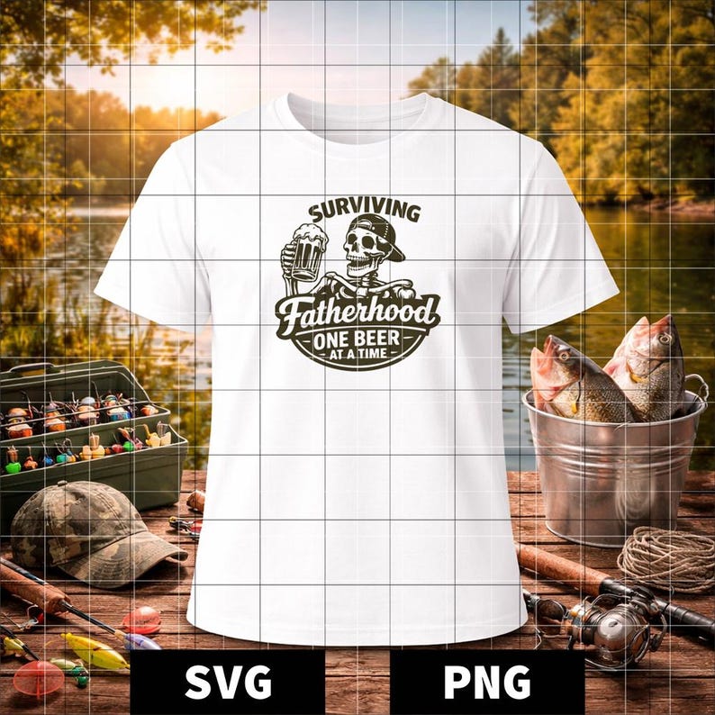 Surviving Fatherhood SVG PNG, Funny Dad Beer Skeleton Cut File, Cricut ...