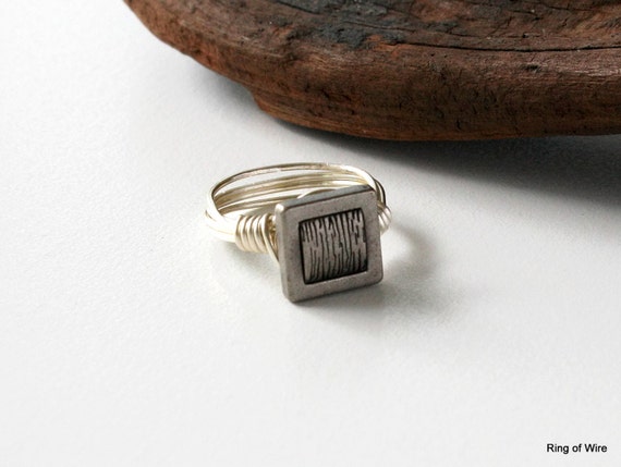 Square Silver Ring Silver Button Ring Wire Wrapped Ring | Etsy