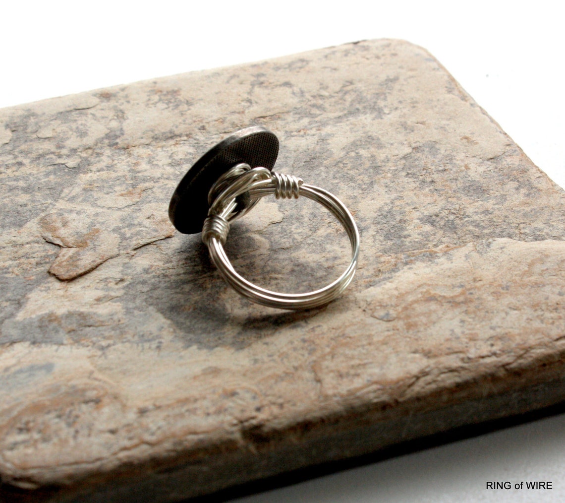 Silver Button Ring, Art Deco Button Ring, Wire Wrapped Ring, Silver ...
